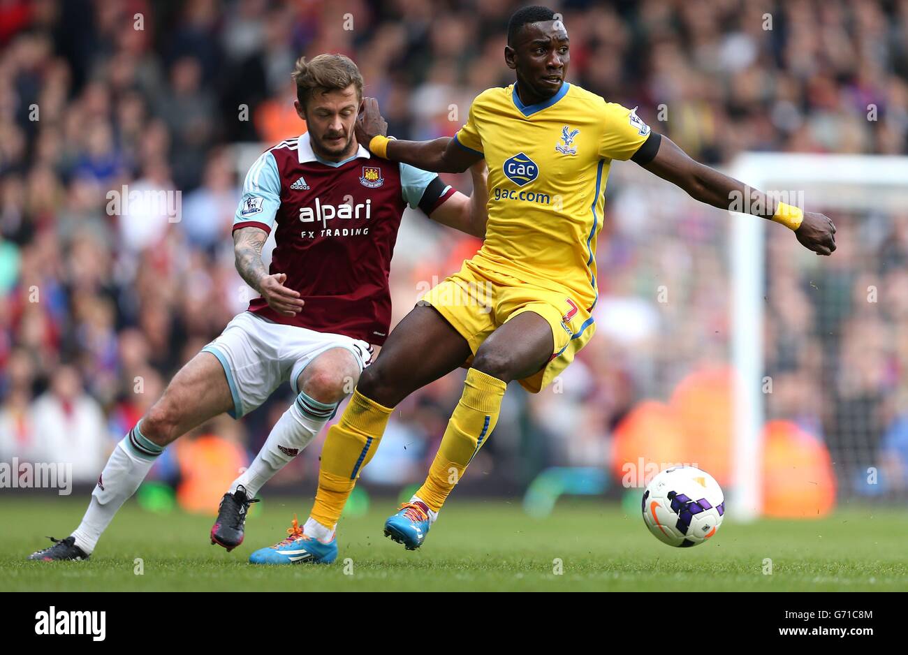 West Ham United's George McCartney and Crystal Palace's Tannick Bolaise ...
