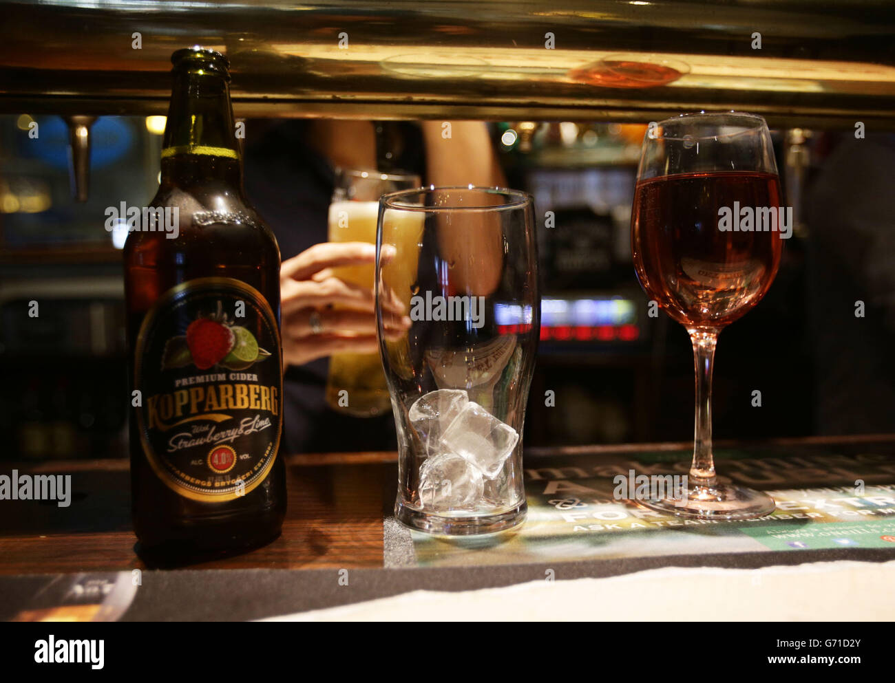 Alcohol Drinking - Stock. Drinks placed on the bar in Irish pub O'Neill ...