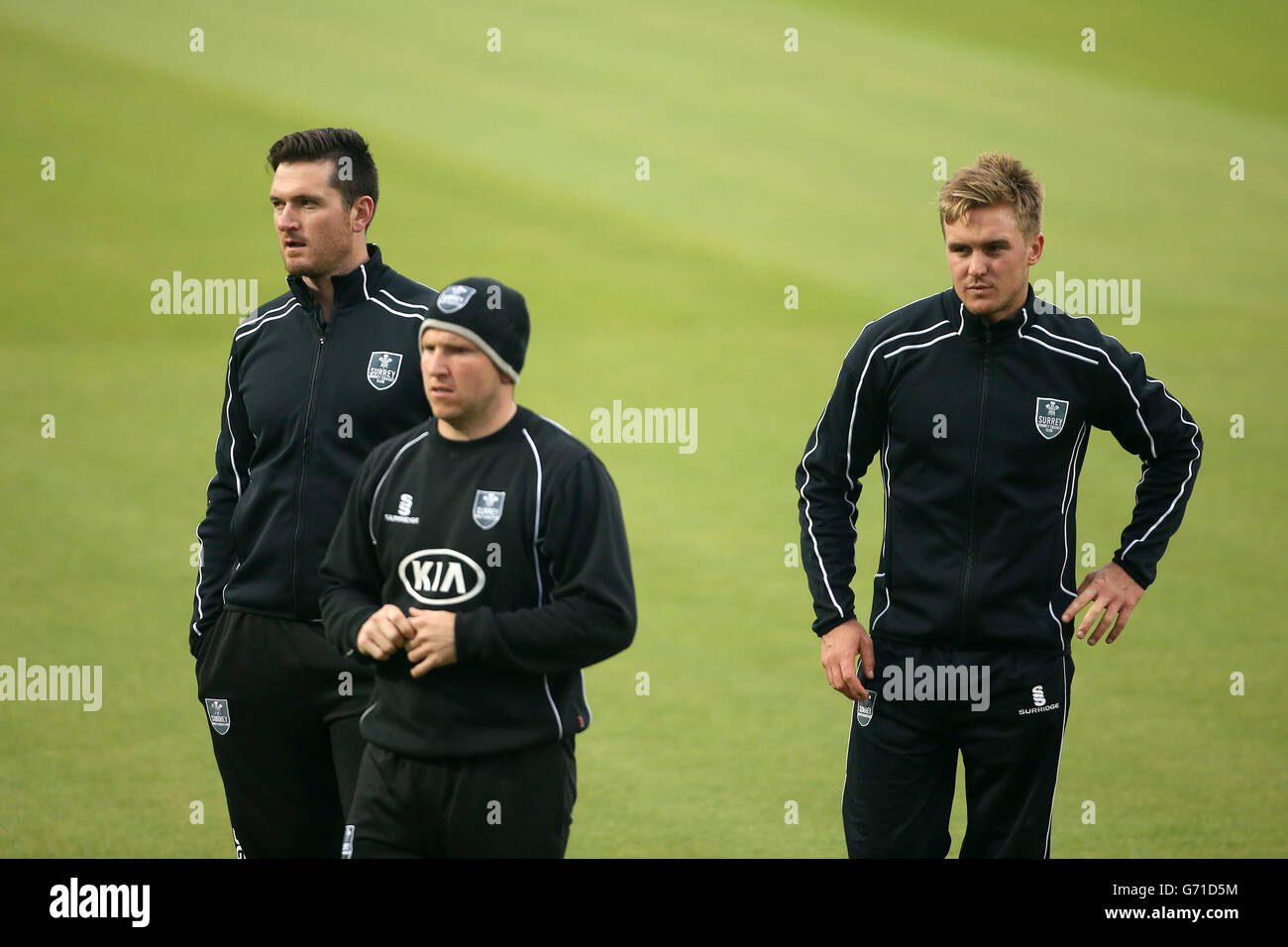 (left to right) Surrey's Graeme Smith, Stuart Meaker and Jason Roy ...