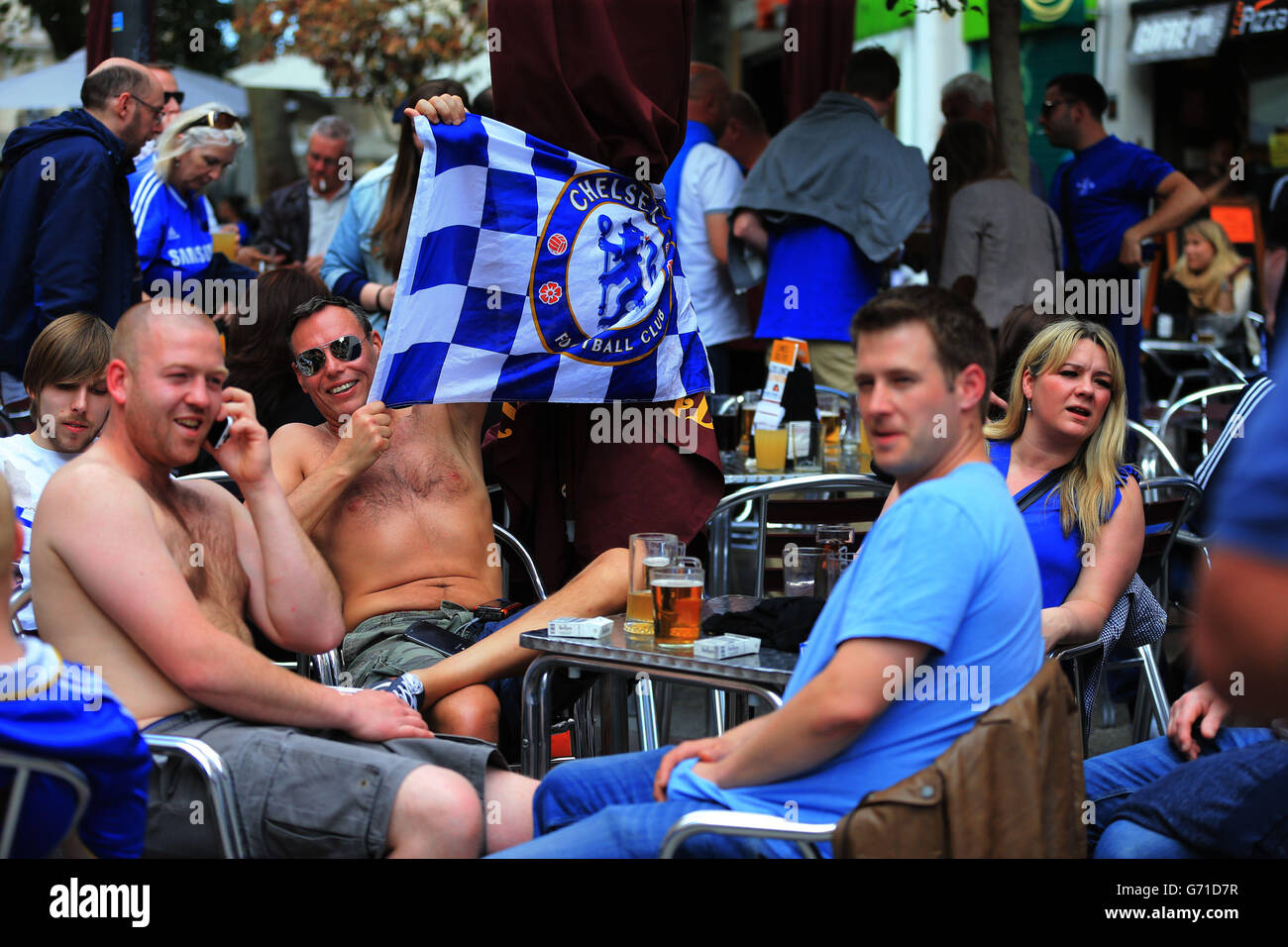 Chelsea fans enjoying a beer in central Madrid ahead of the UEFA ...