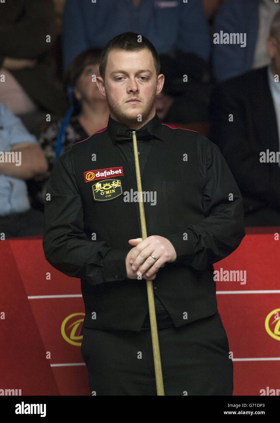 Mark Allen looks on during his match against Michael Holt during the ...