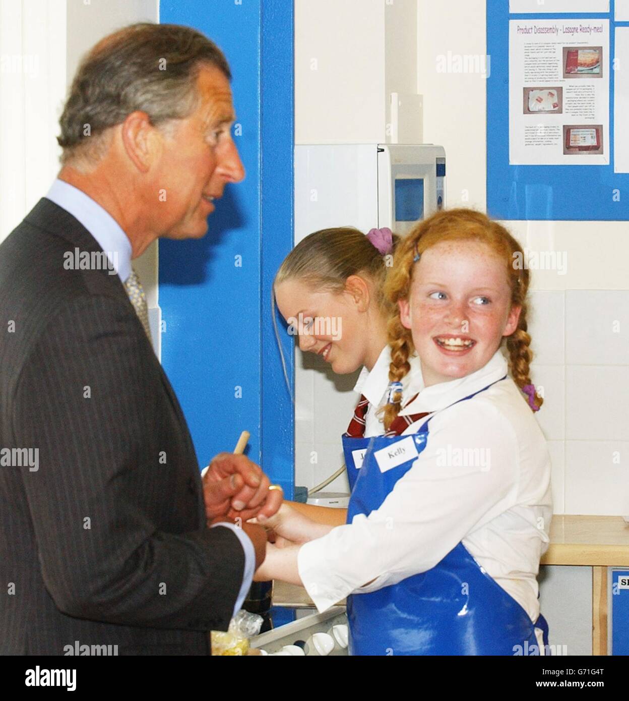 The Prince of Wales meets Kelly (right) and Jemma during a cookery ...
