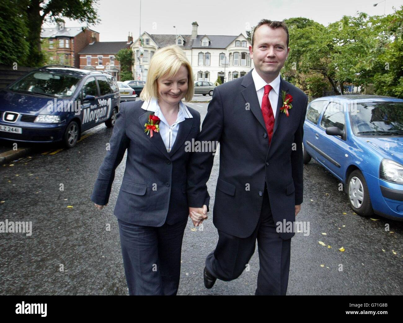 Martin Morgan of the SDLP (right), with wife Dympha, on their way in to ...