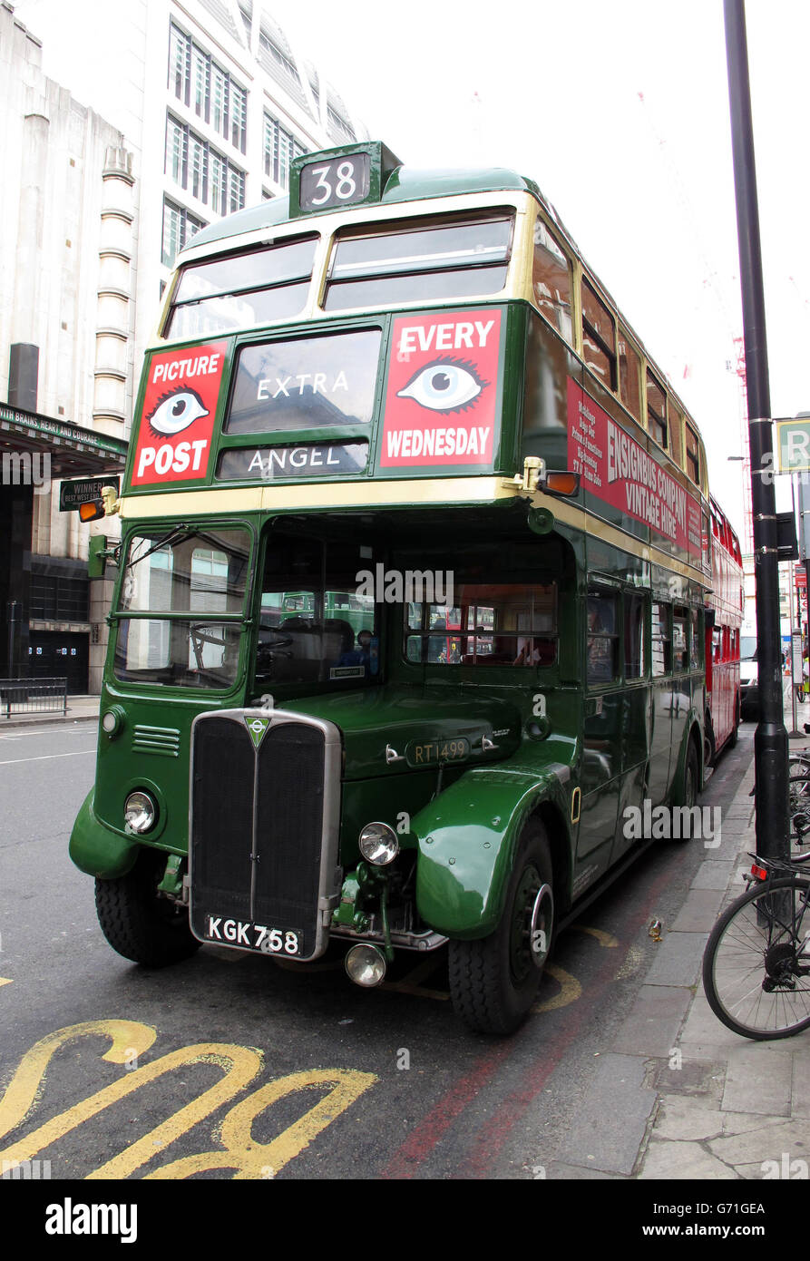 An old routemaster bus is seen in vauxhall bridge road hi-res stock ...