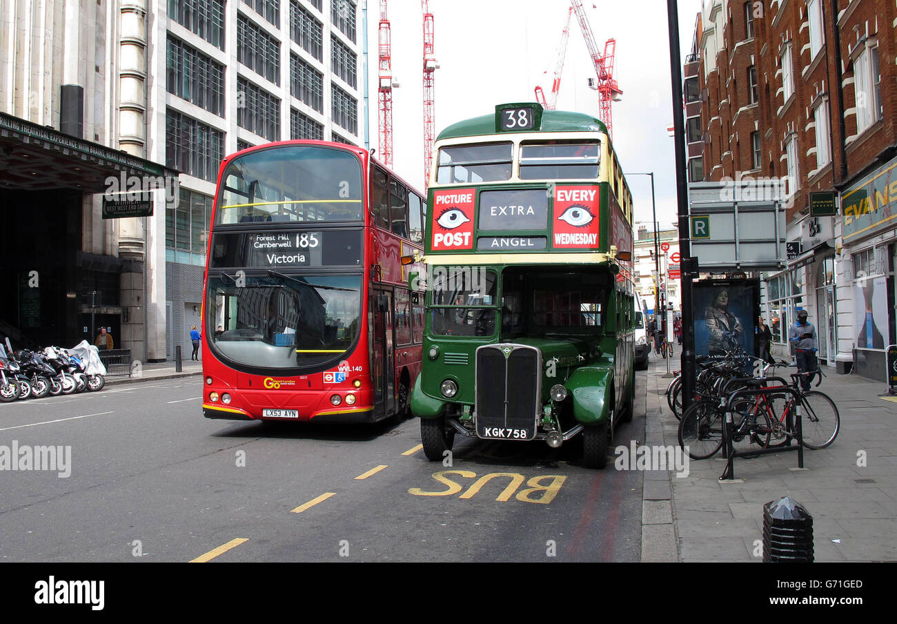 An old Routemaster bus is seen in Vauxhall Bridge Road, London, as ...