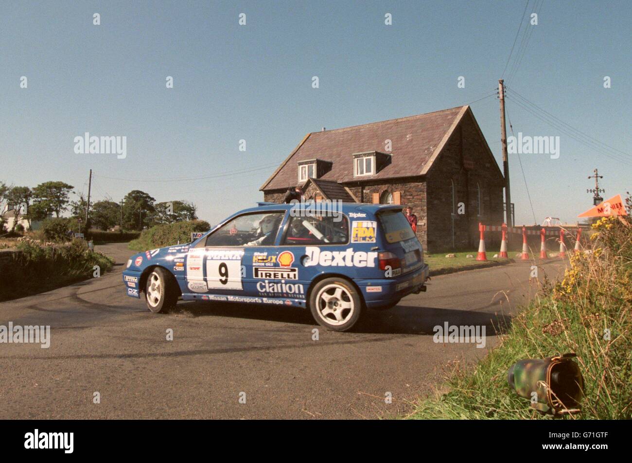 British Rally Championship. Mark Higgins in the Nissan Sunny GTI flies ...