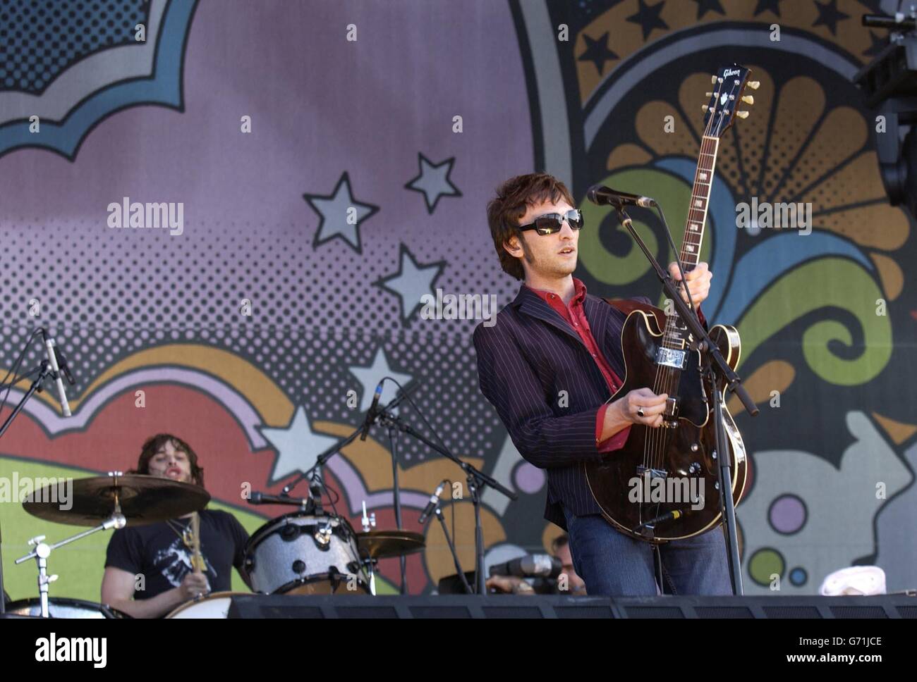 Jet perform live on stage during the Isle of Wight festival, held in ...