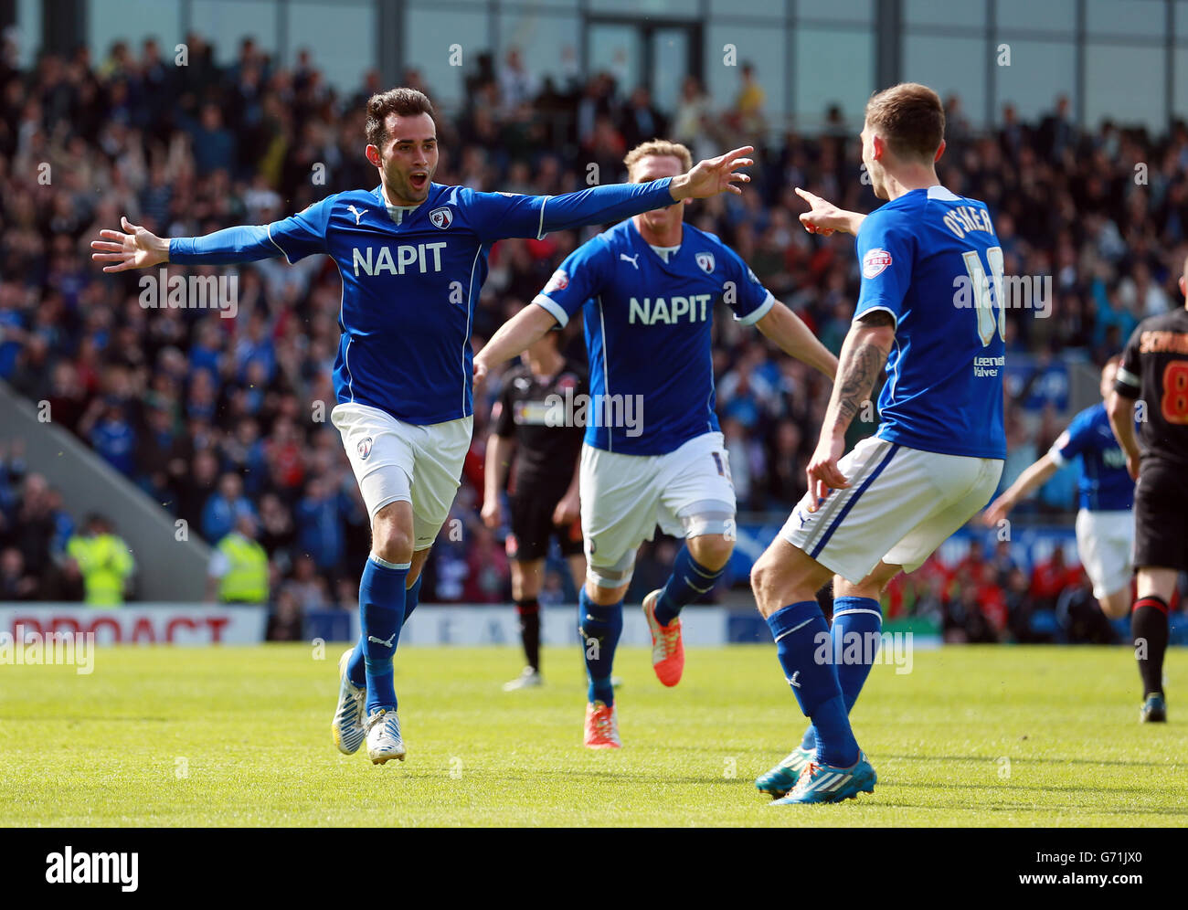 Chesterfield's Sam Hird celebrates scoring their first goal during the ...