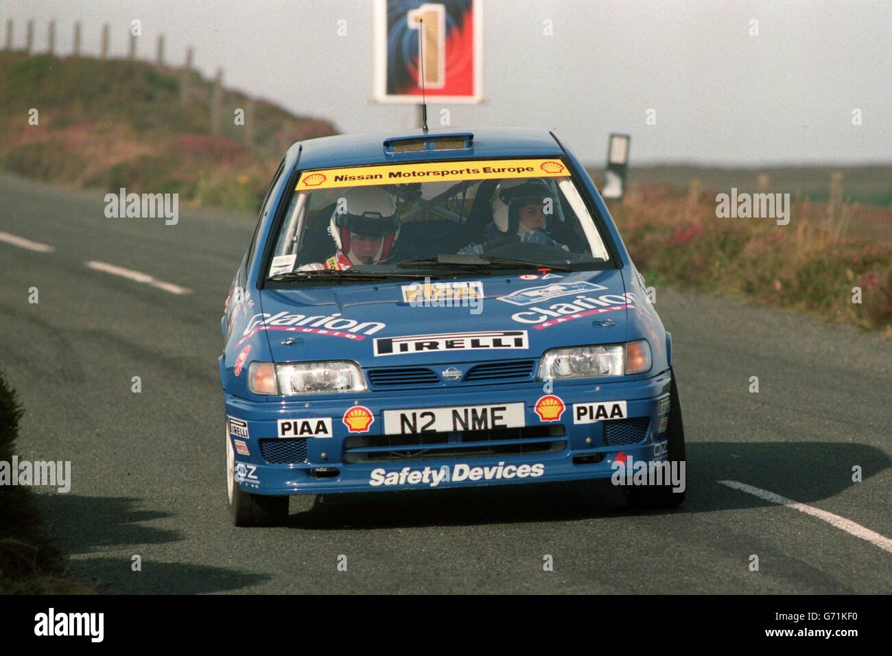 Mark Higgins in the Nissan Sunny GTI at the Manx Rally round of the ...