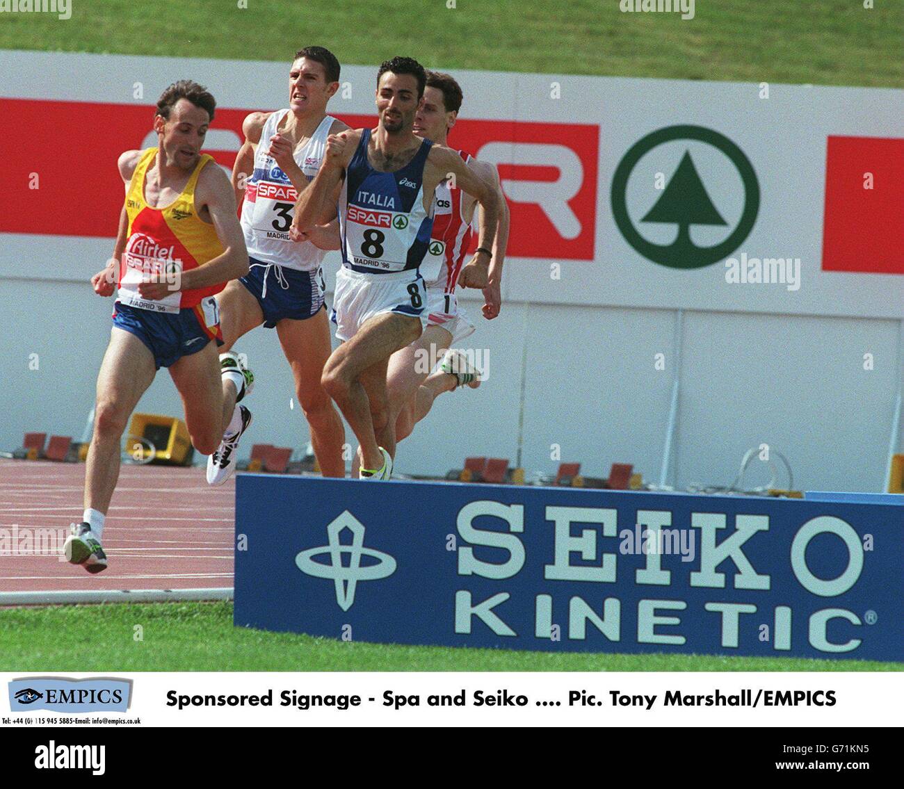 Athletics. Sponsored Signage - Spa and Seiko Stock Photo - Alamy