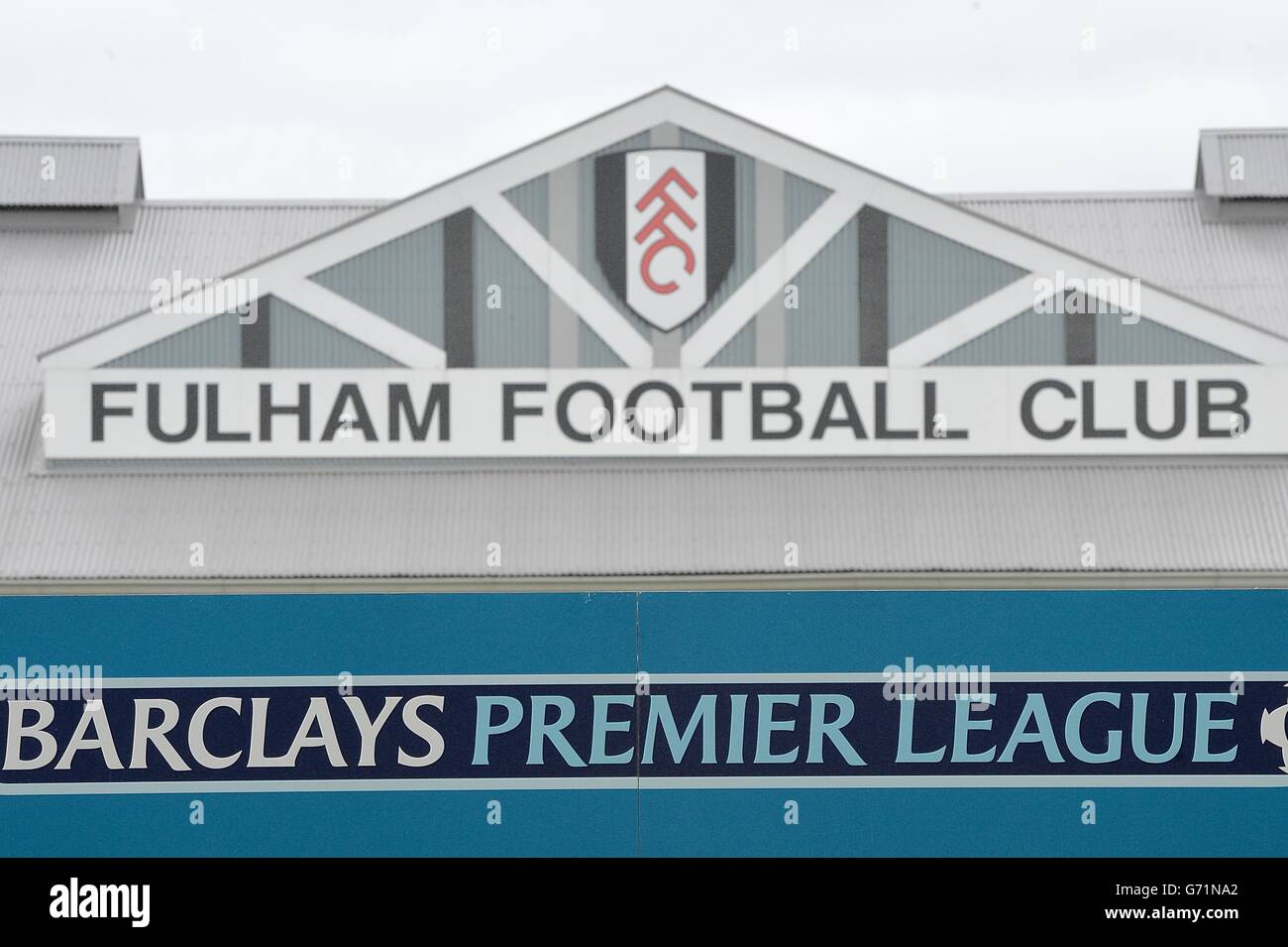 General view of Barclays Premier League signage seen before the Fulham ...
