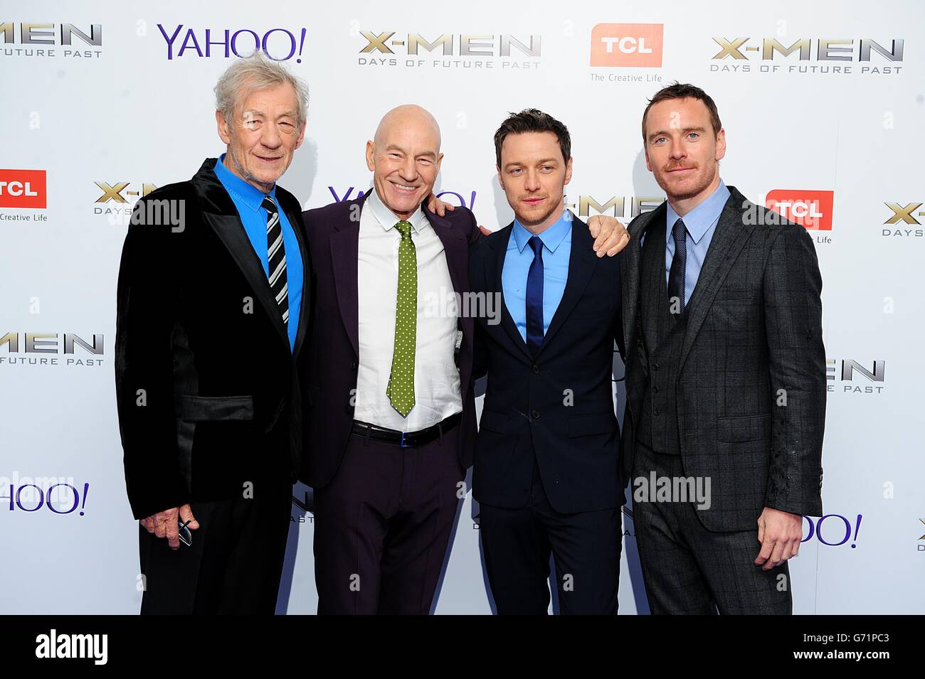 (Left to Right) Sir Ian McKellen, Patrick Stewart, James McAvoy and ...