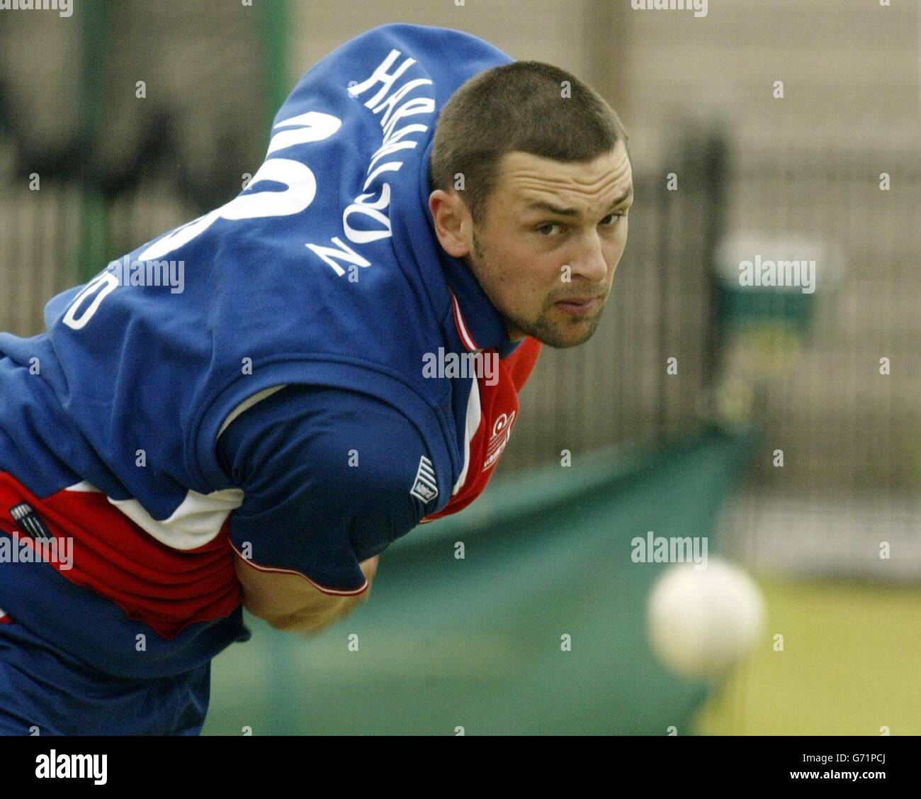 England's Stephen Harmison bowls during net practice, Old Trafford ...