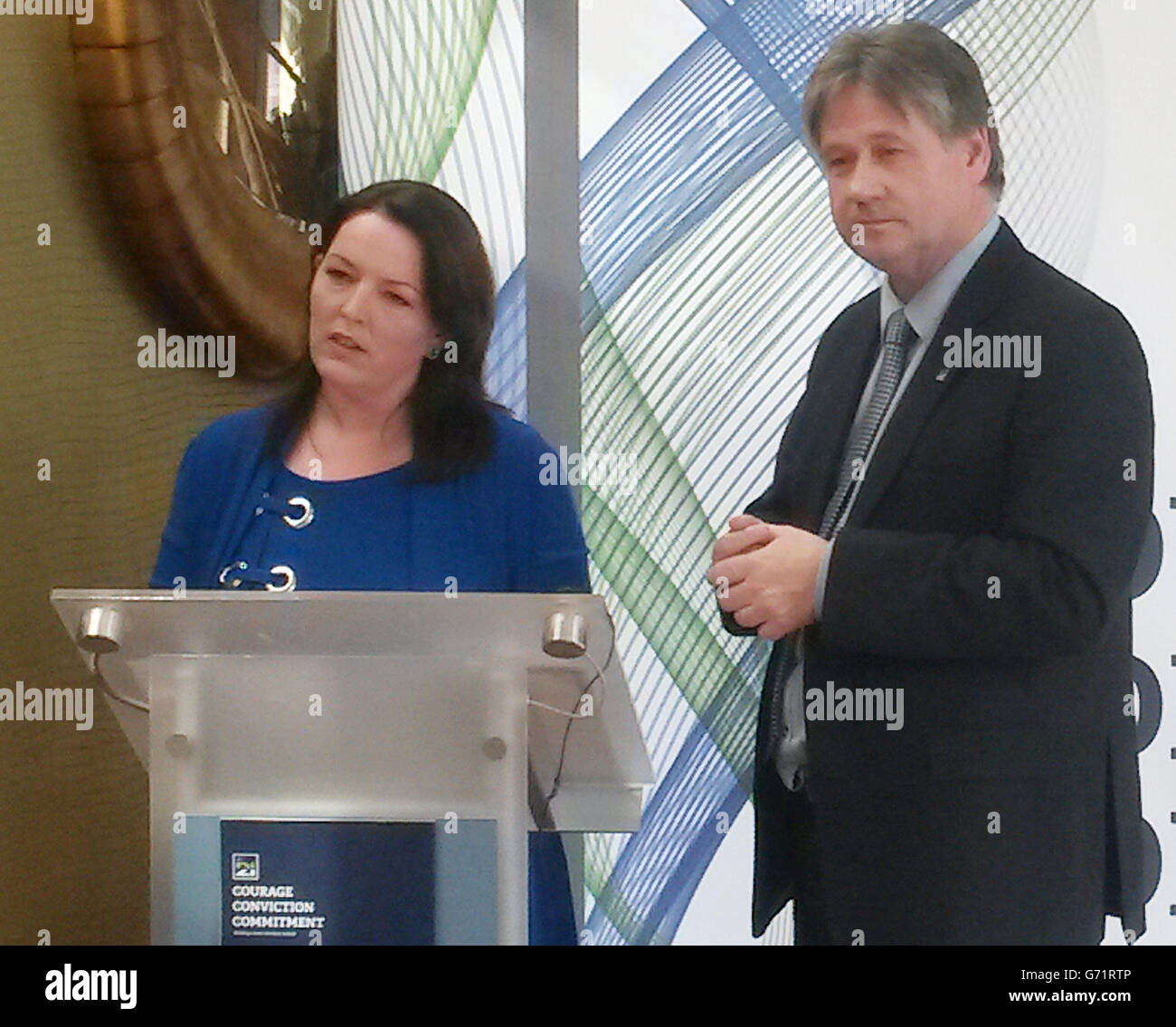 NI21's European election candidate Tina McKenzie speaks as she stands ...