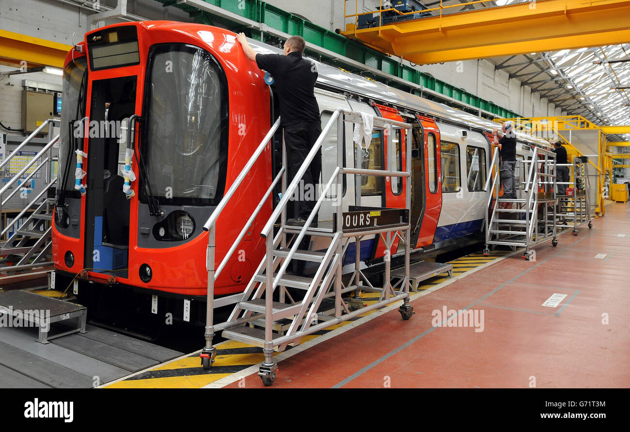 Technicians work on SSL London Underground train, as Bombardier ...