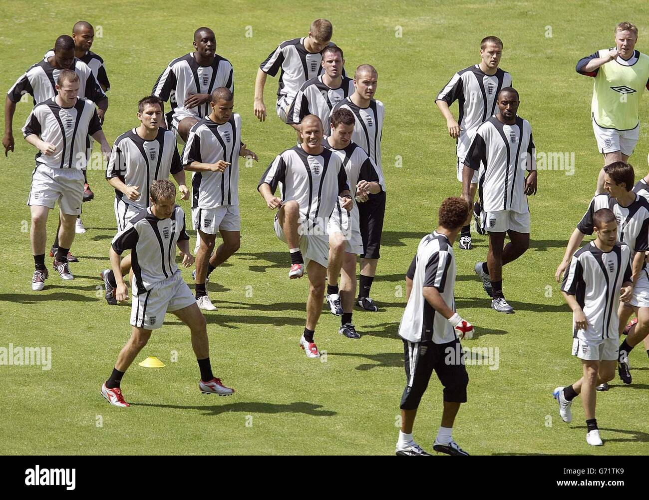 The England squad in training at the National Stadium in Lisbon ...