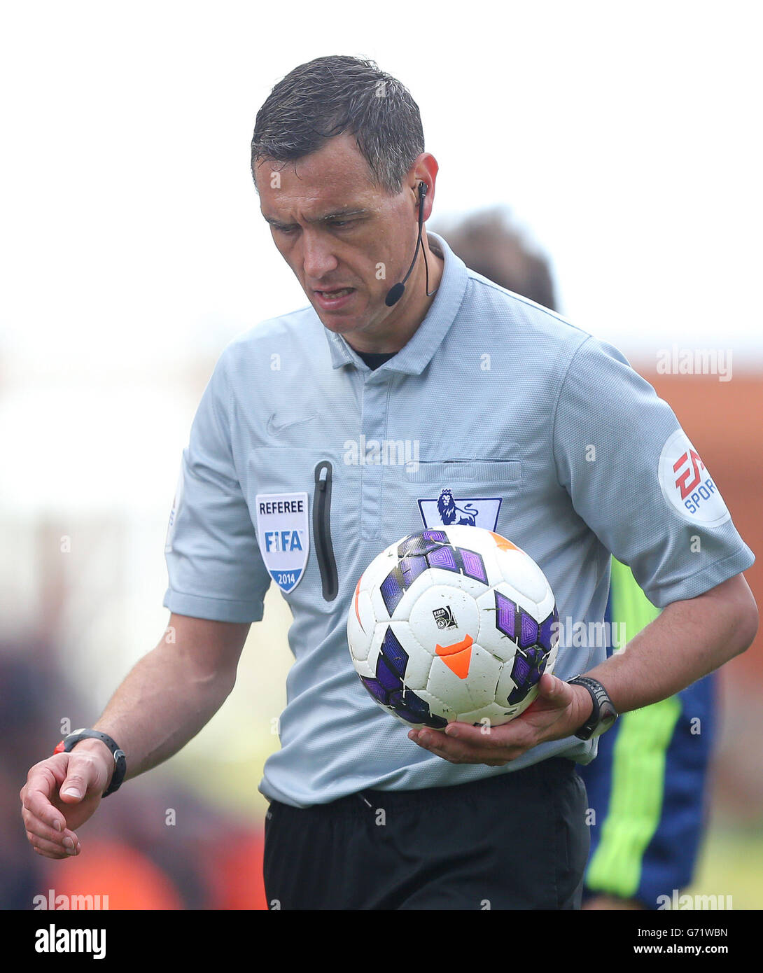 Referee Andre Marriner leaves the pitch at the end of the Barclays ...