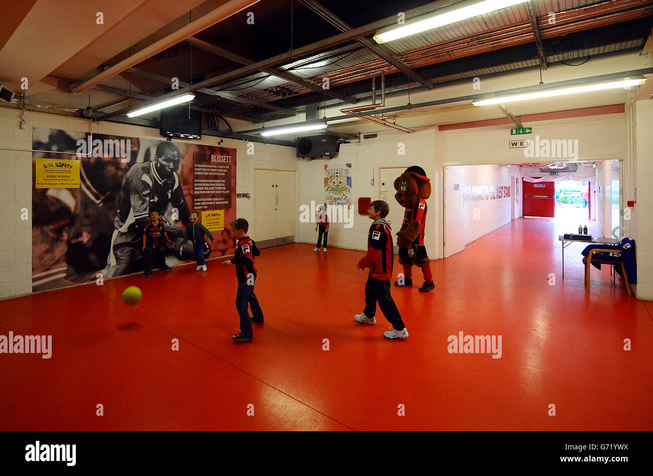 Young fans have a game of football inside the stadium Stock Photo - Alamy