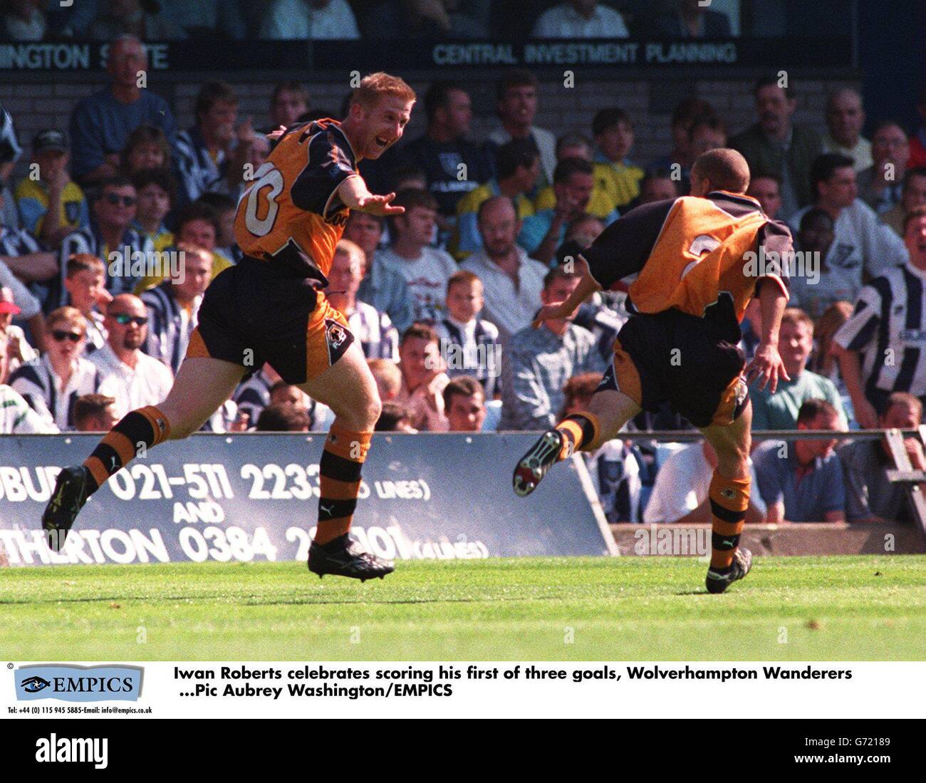 Iwan roberts celebrates scoring his first of three goals hi-res stock ...