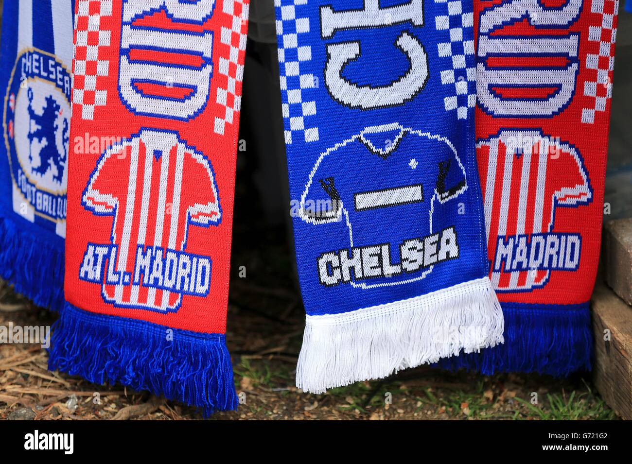 Chelsea and atletico madrid scarves outside of stamford bridge hi-res ...