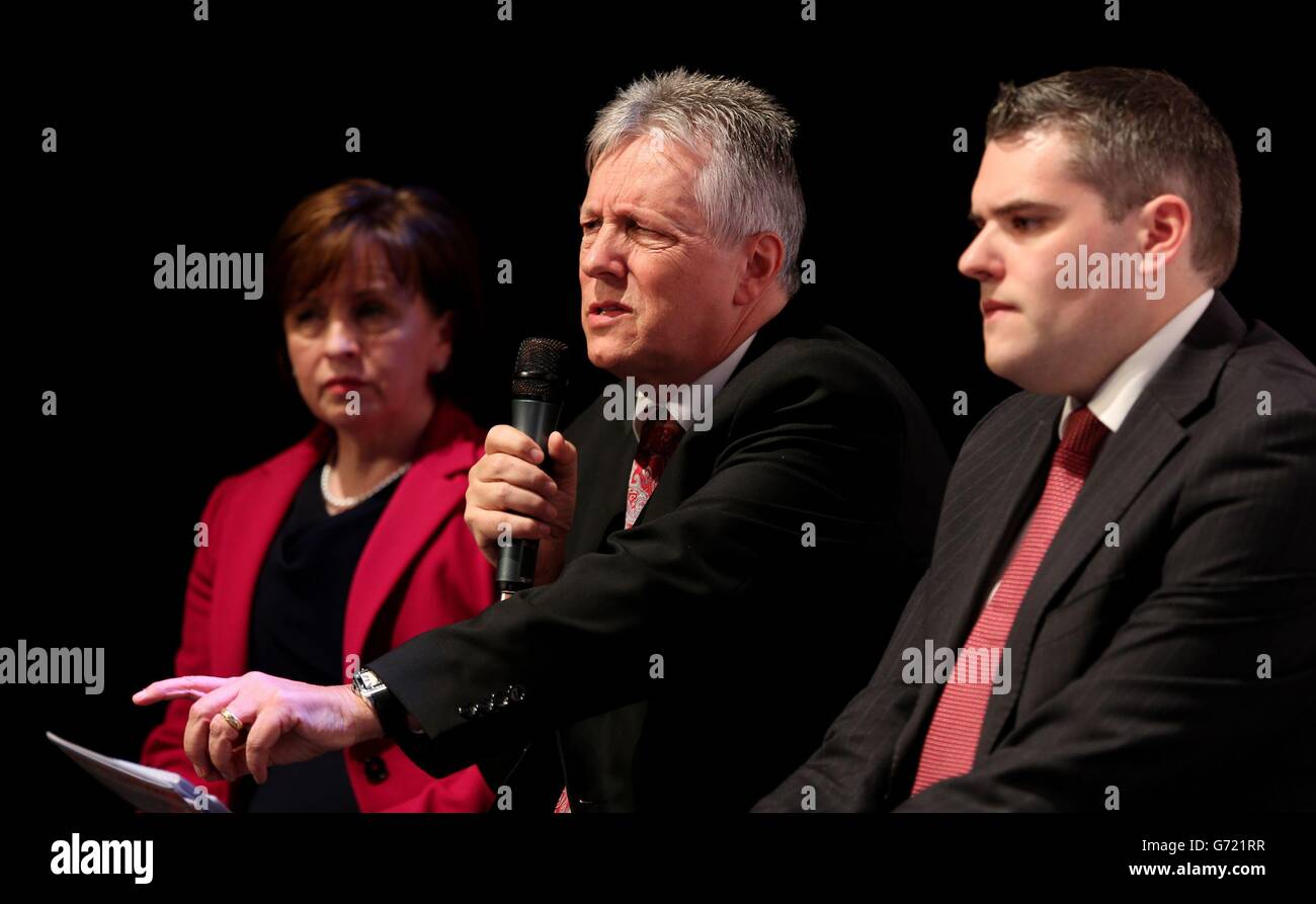The DUP MEP Diane Dodds (left), Leader Peter Robinson (centre) and ...