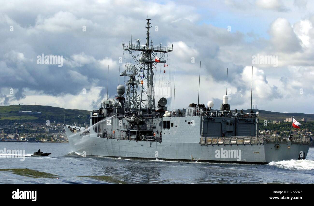 A Polish naval ship defends itself from simulated attack during a major ...
