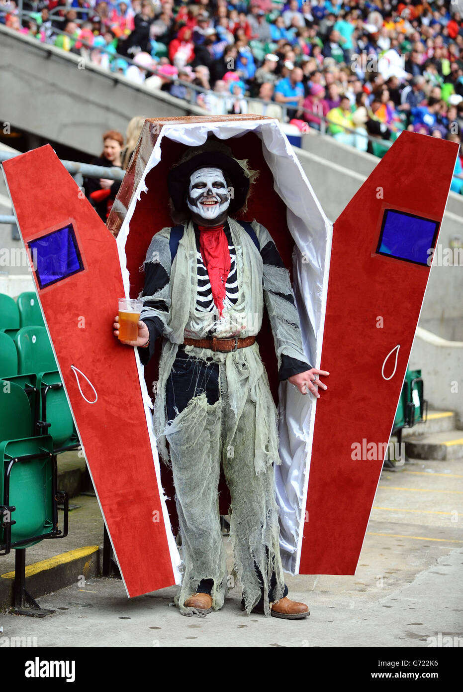 A member of the crowd in fancy dress during the Marriott London Sevens ...