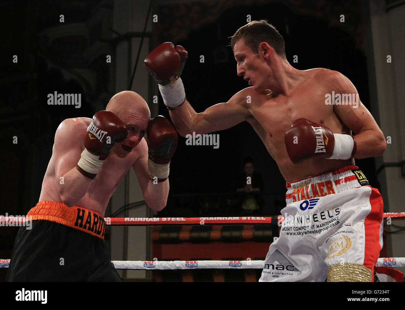 Thomas Stalker (right) and Ryan Hardy during the Light-Welterweight ...