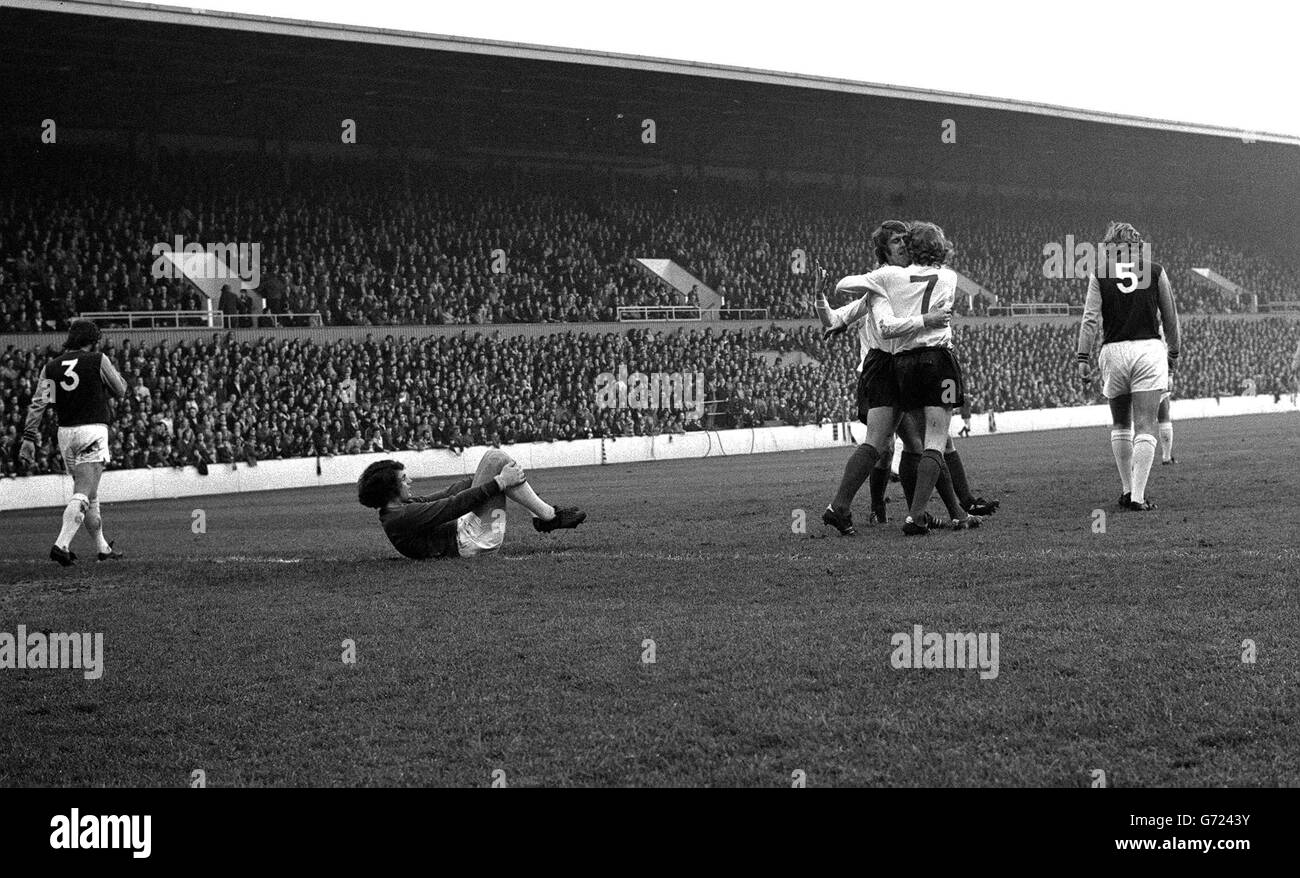 Terry Conroy congratulating Geoff Hurst after he scored for Stoke City ...