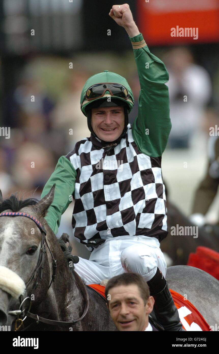 Pat Smullen on Grey Swallow, celebrates after winning the Budweiser ...