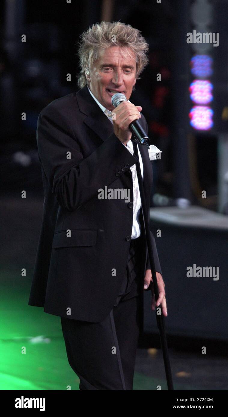 Rod Stewart performs live on stage at the Olympic Torch Concert in The ...