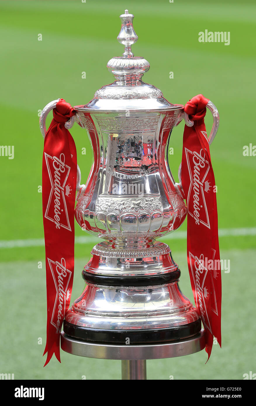 The FA Cup trophy sits on it's plinth prior to kick-off during the FA ...