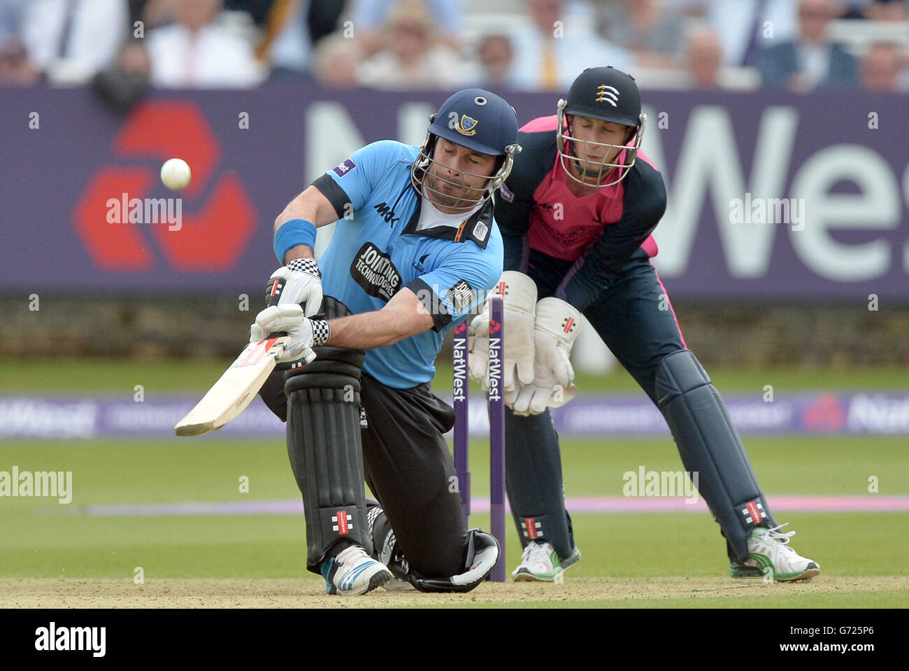 Sussex's Michael Yardy is caught out after playing a scoop shot during ...