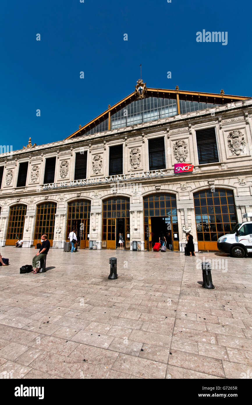 Main facade of the 19th century Gare Saint Charles train station, Marseille or Marseilles ...