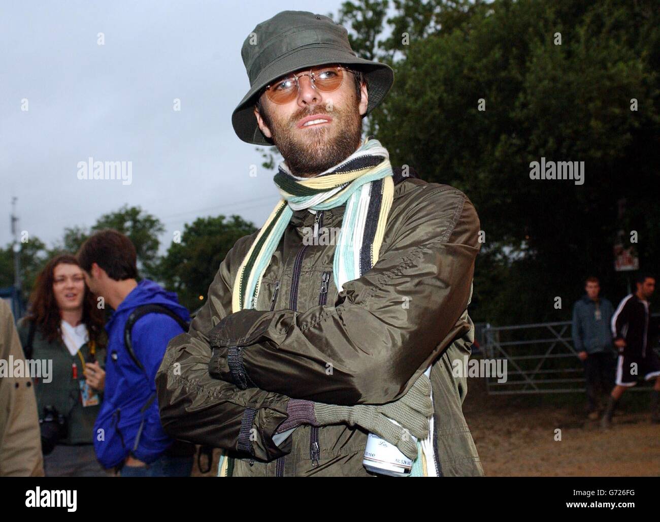 Liam gallagher from oasis back stage during the glastonbury festival hi ...