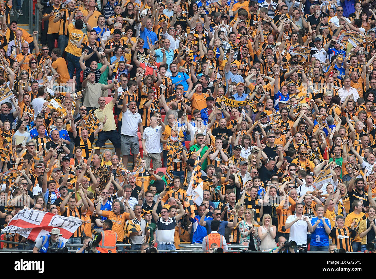 Hull City fans celebrate their side's first goal of the game Stock ...