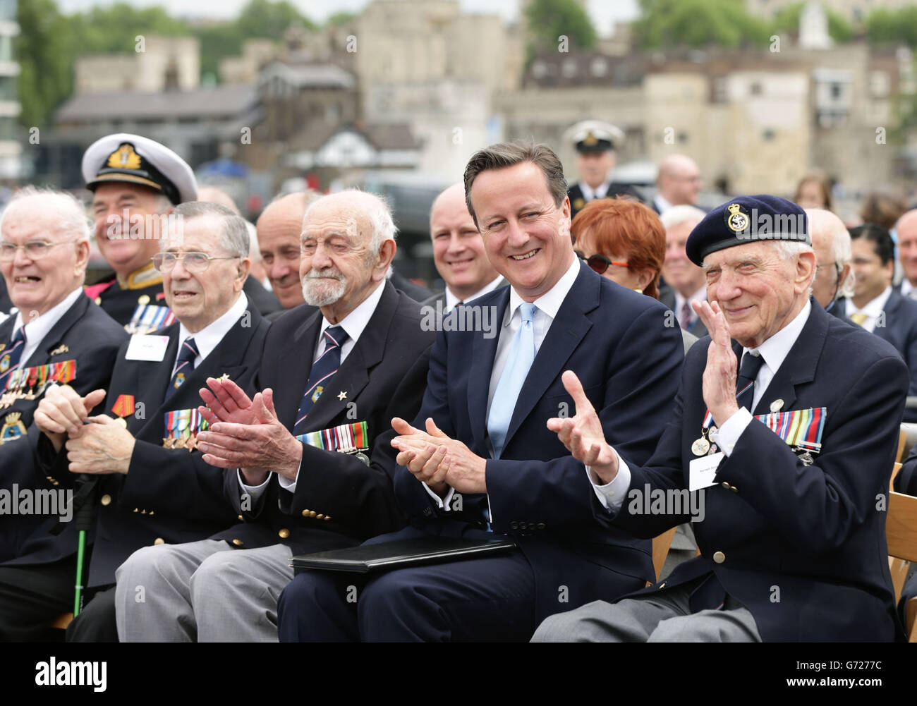Prime Minister David Cameron (2nd right) with D-Day Veterans on board ...