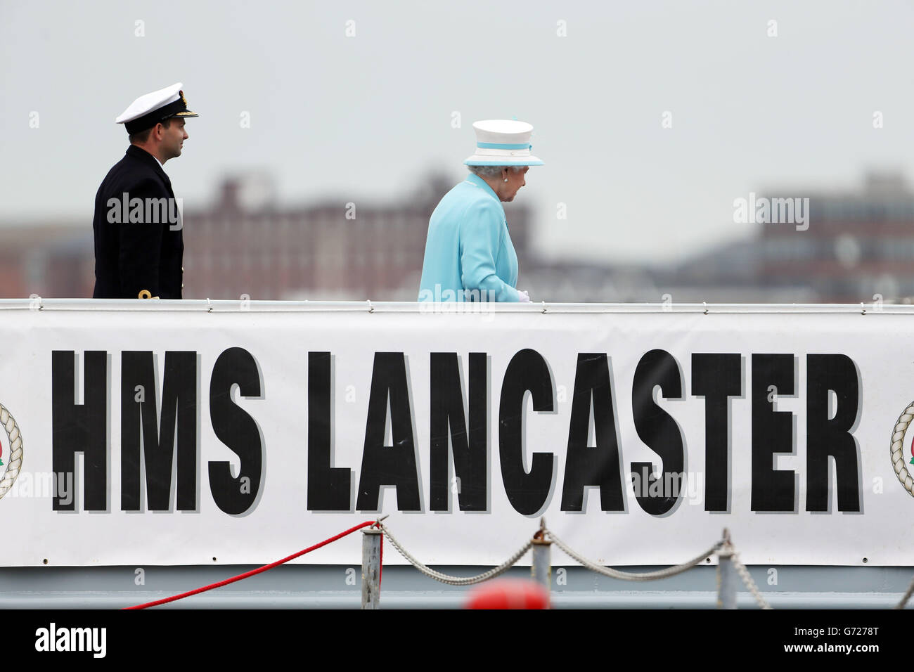Queen Elizabeth II arrives to visit HMS Lancaster at Portsmouth Naval ...