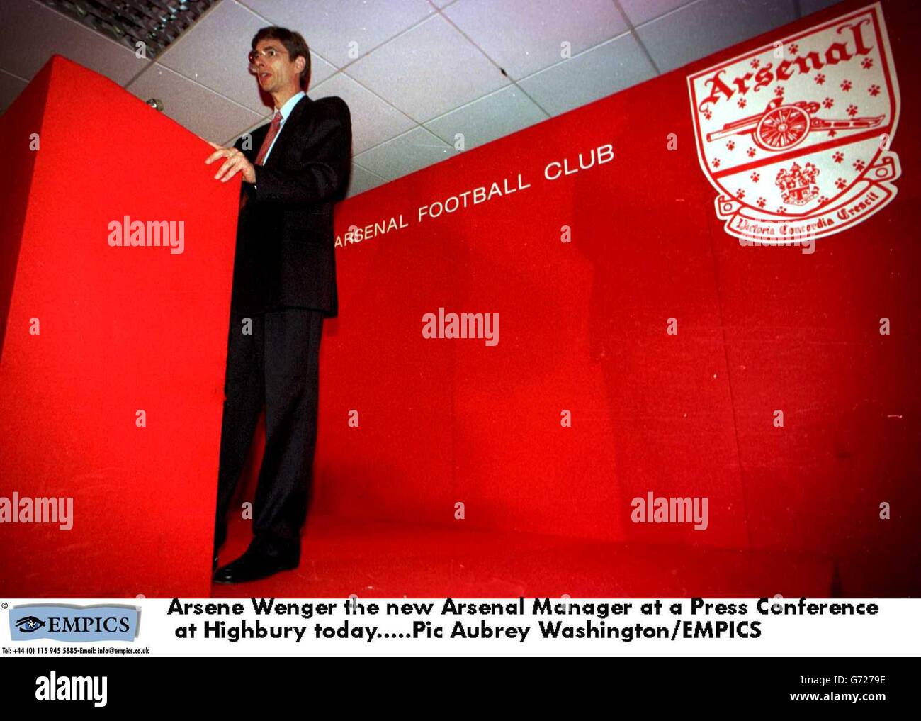 The new arsenal manager at press conference at highbury hi-res stock ...
