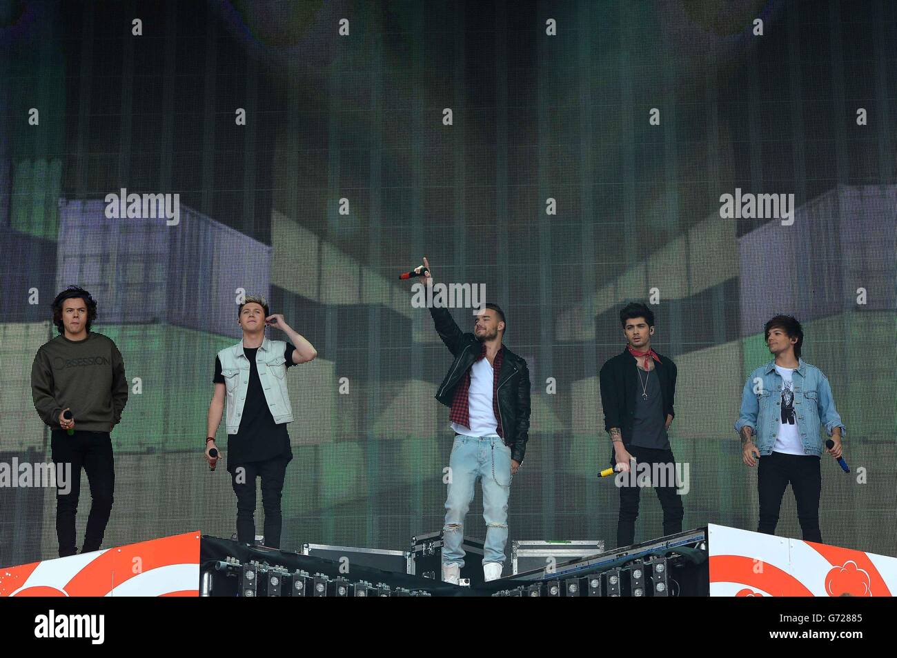 One Direction performing on stage during Radio1's Big Weekend at ...