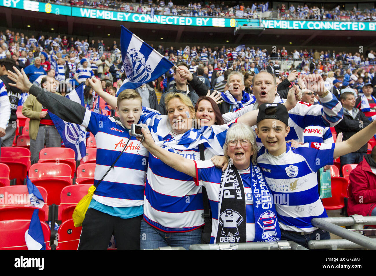 Queens park rangers fans in the stands at wembley stadium hi-res stock ...