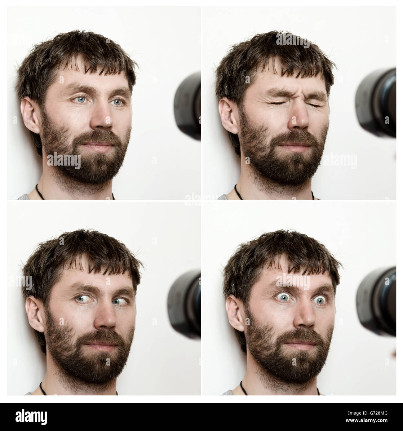 Composition of different expressions of the young bearded man Stock ...