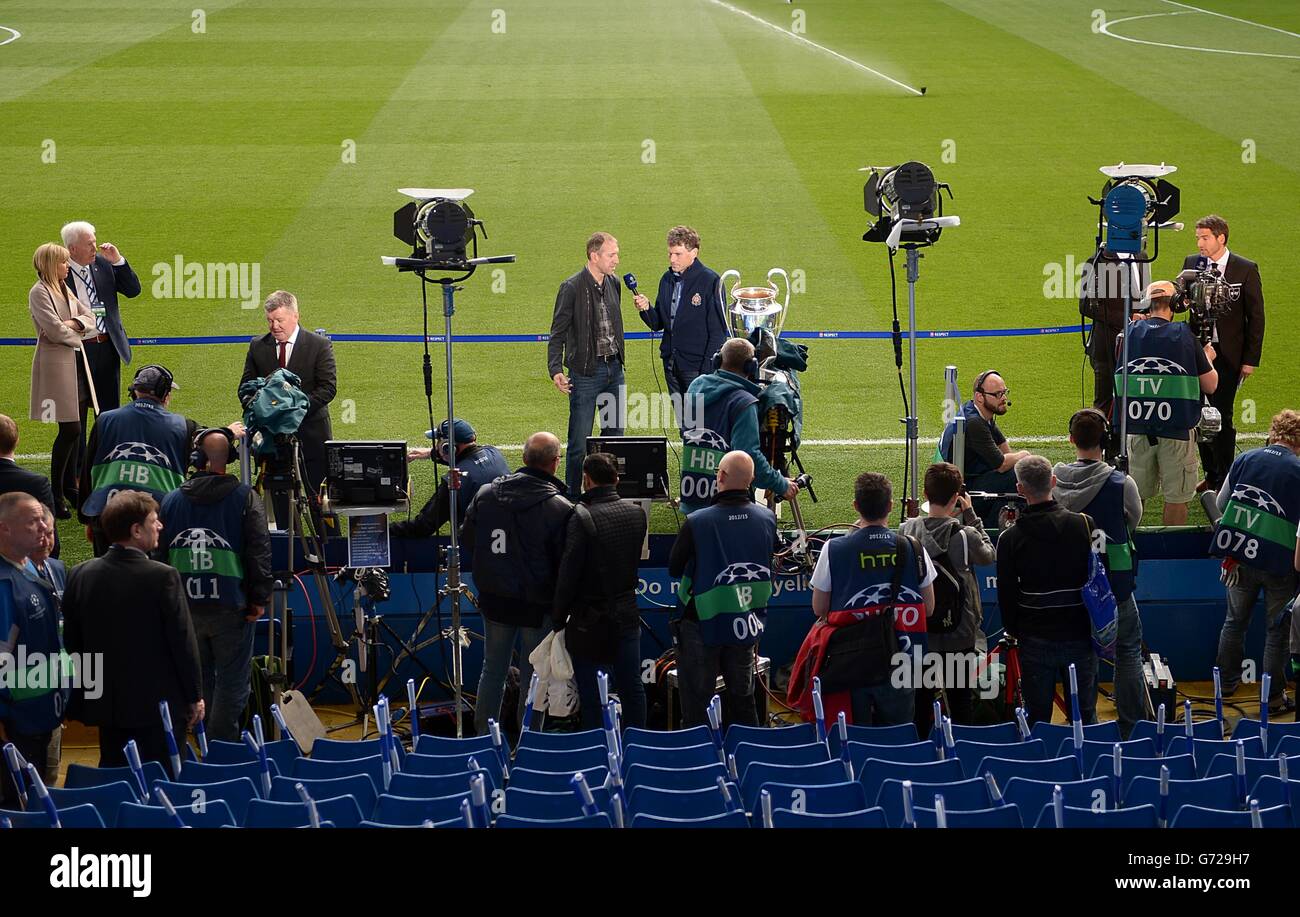 TV interviews take place pitchside in the build up to the match Stock ...
