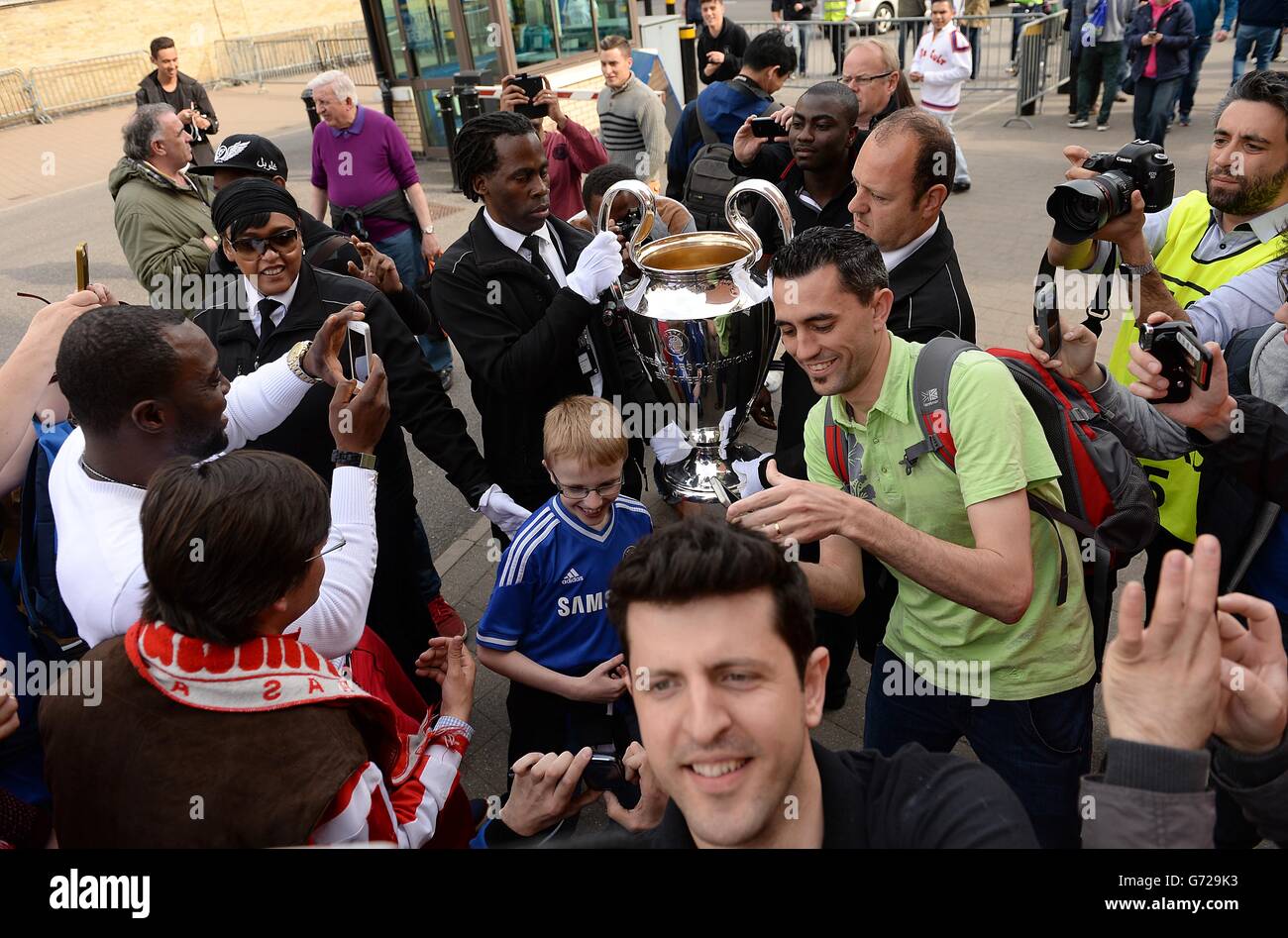 Chelsea and Atletico Madrid fans gather around as the European Cup is ...
