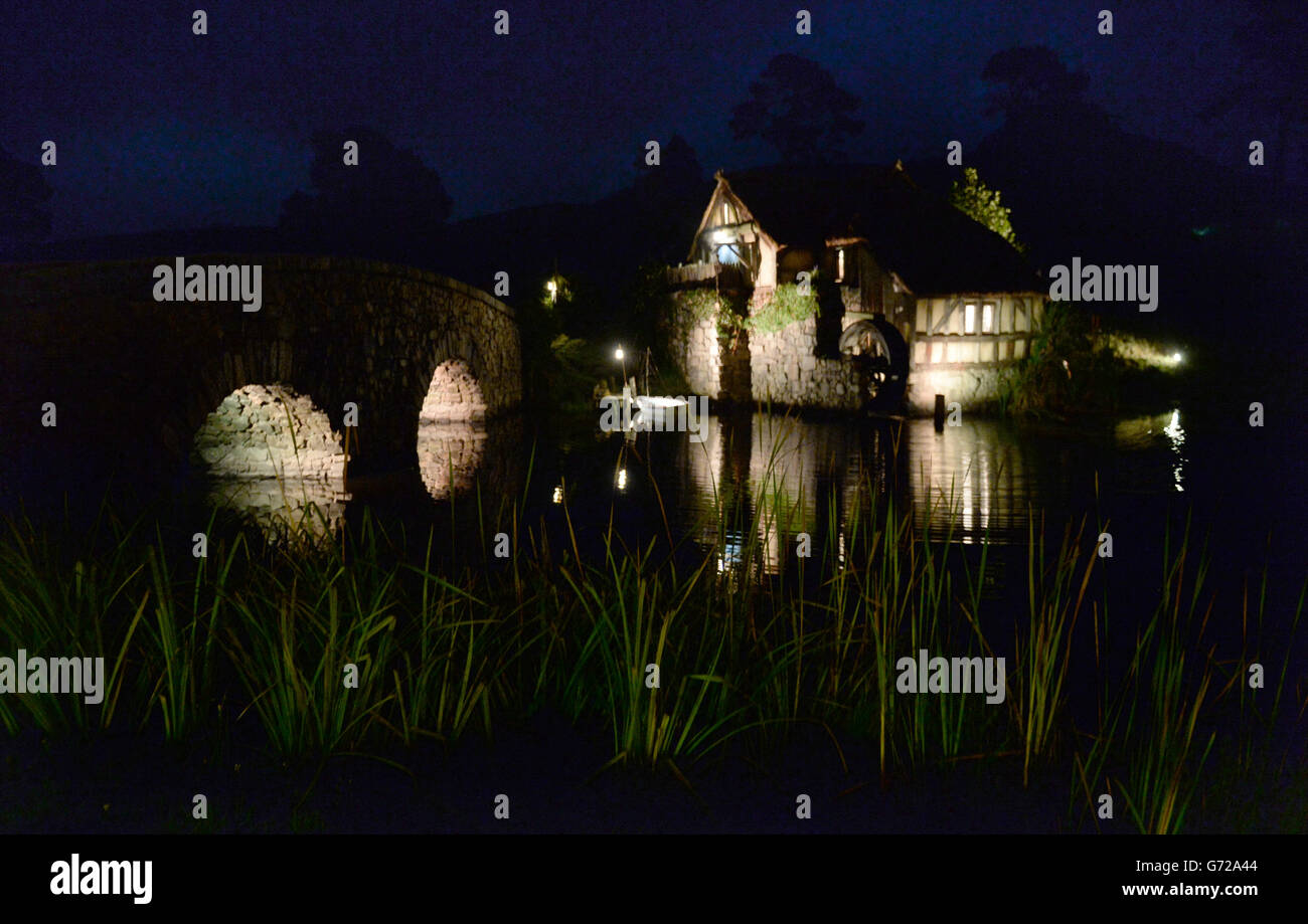 A bridge over a river in Hobbiton, the film set for the Hobbit and Lord ...