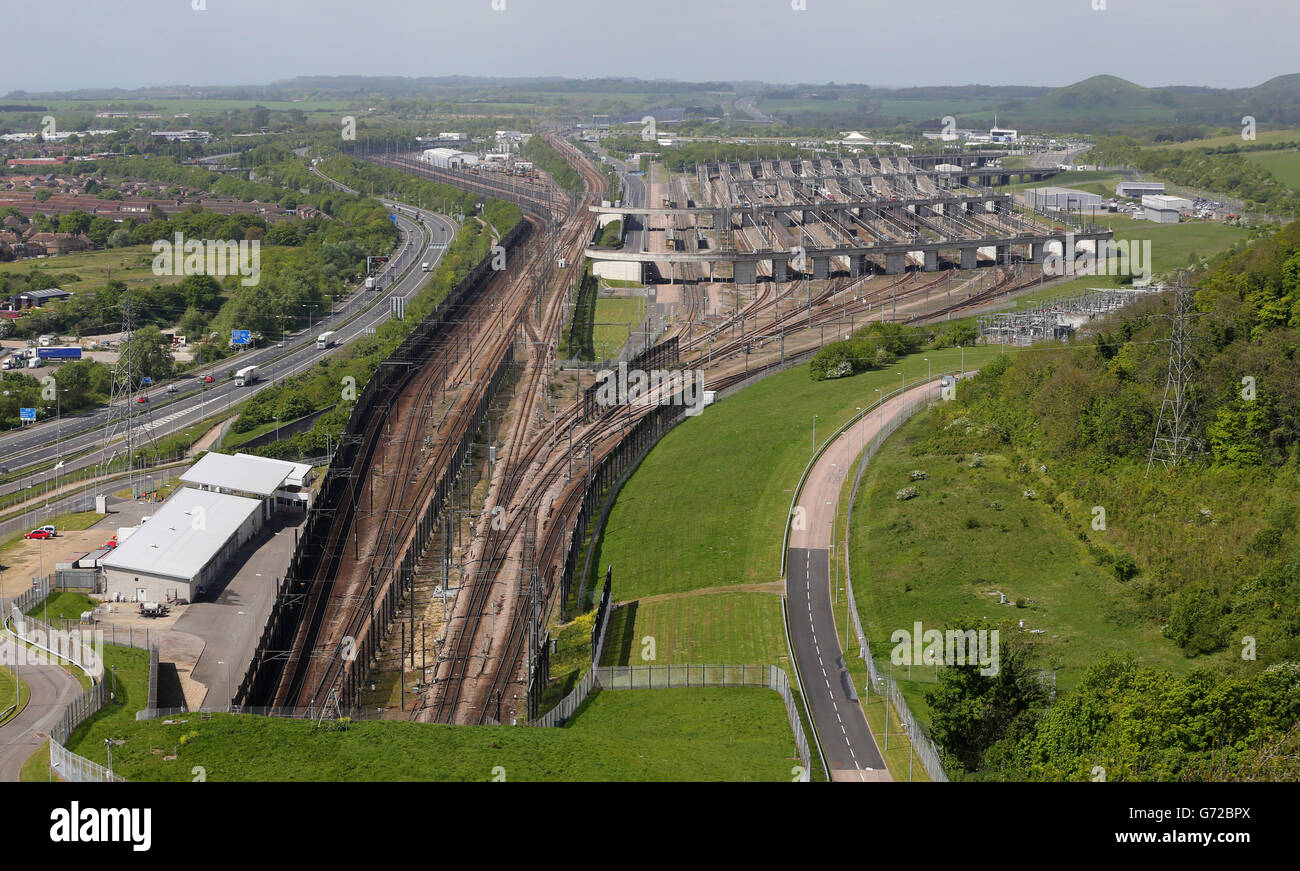 A general view of the Eurotunnel site in Folkestone, Kent, on the 20th ...