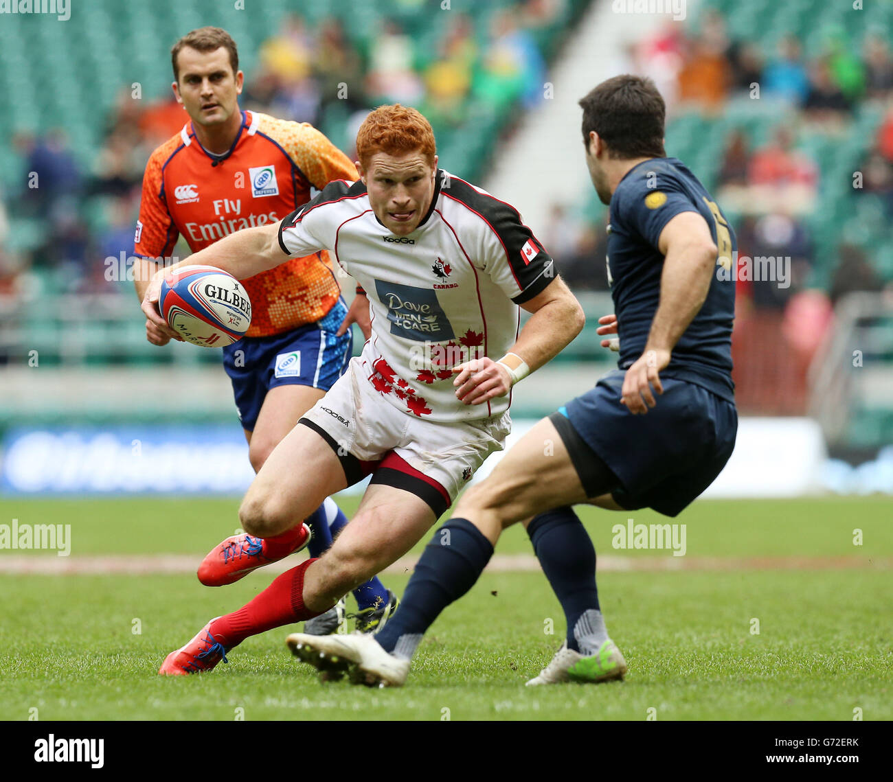 Canada's Connor Braid (left) is challenged by Argentina's Diego Palma ...