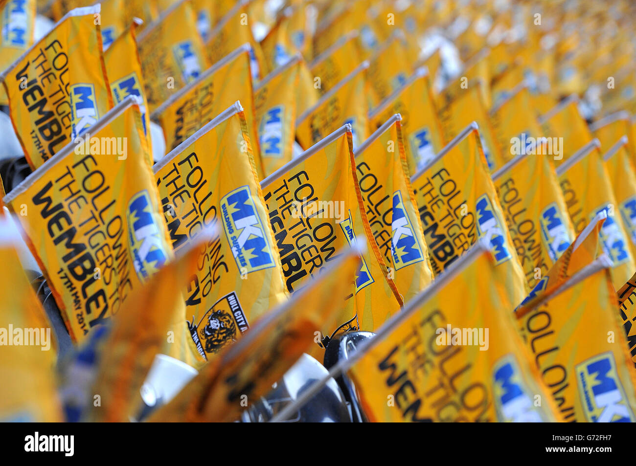A general view of flags supporting Hull City at the KC Stadium Stock ...