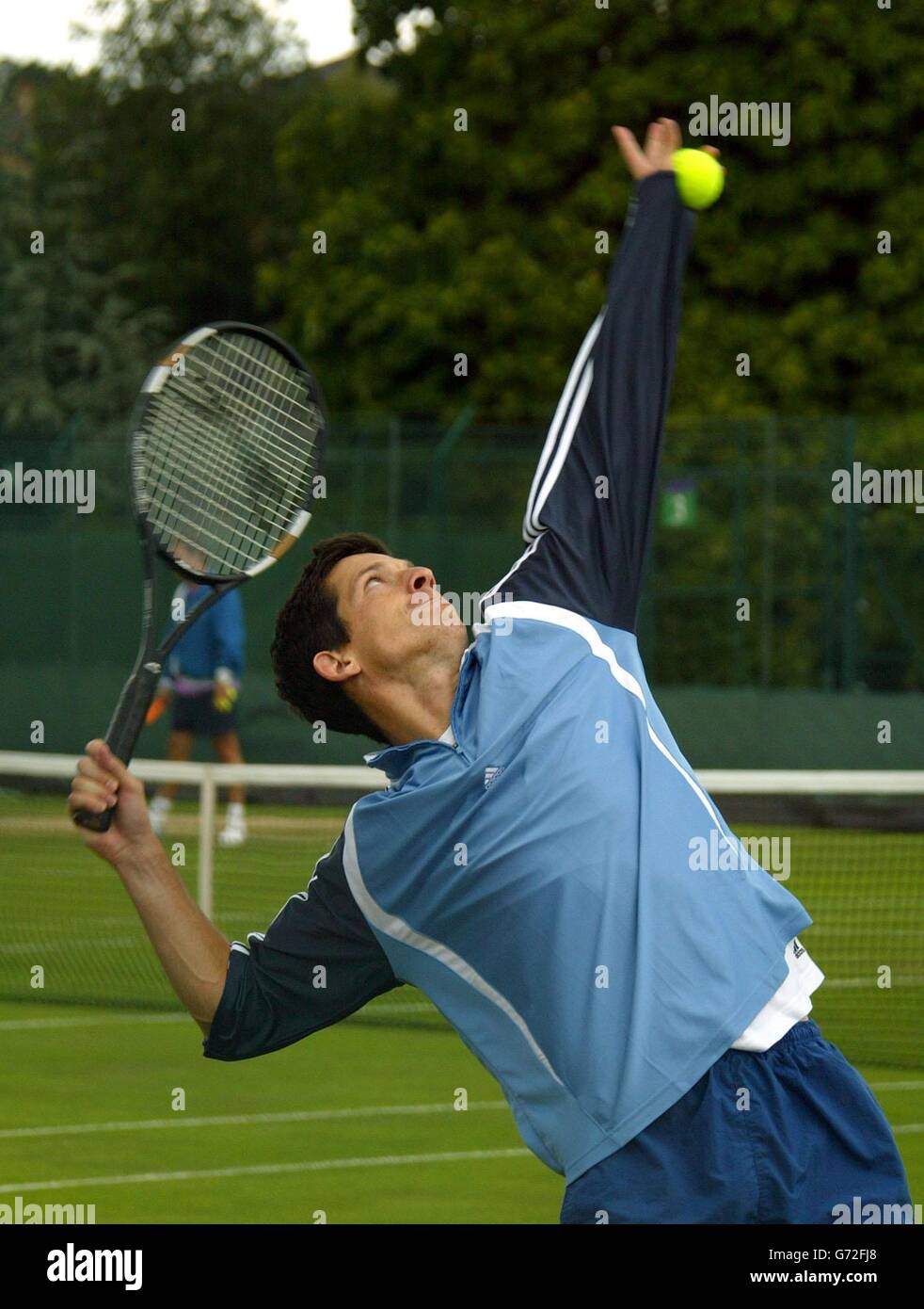 Great Britain's Tim Henman trains at The Lawn Tennis Championships in ...