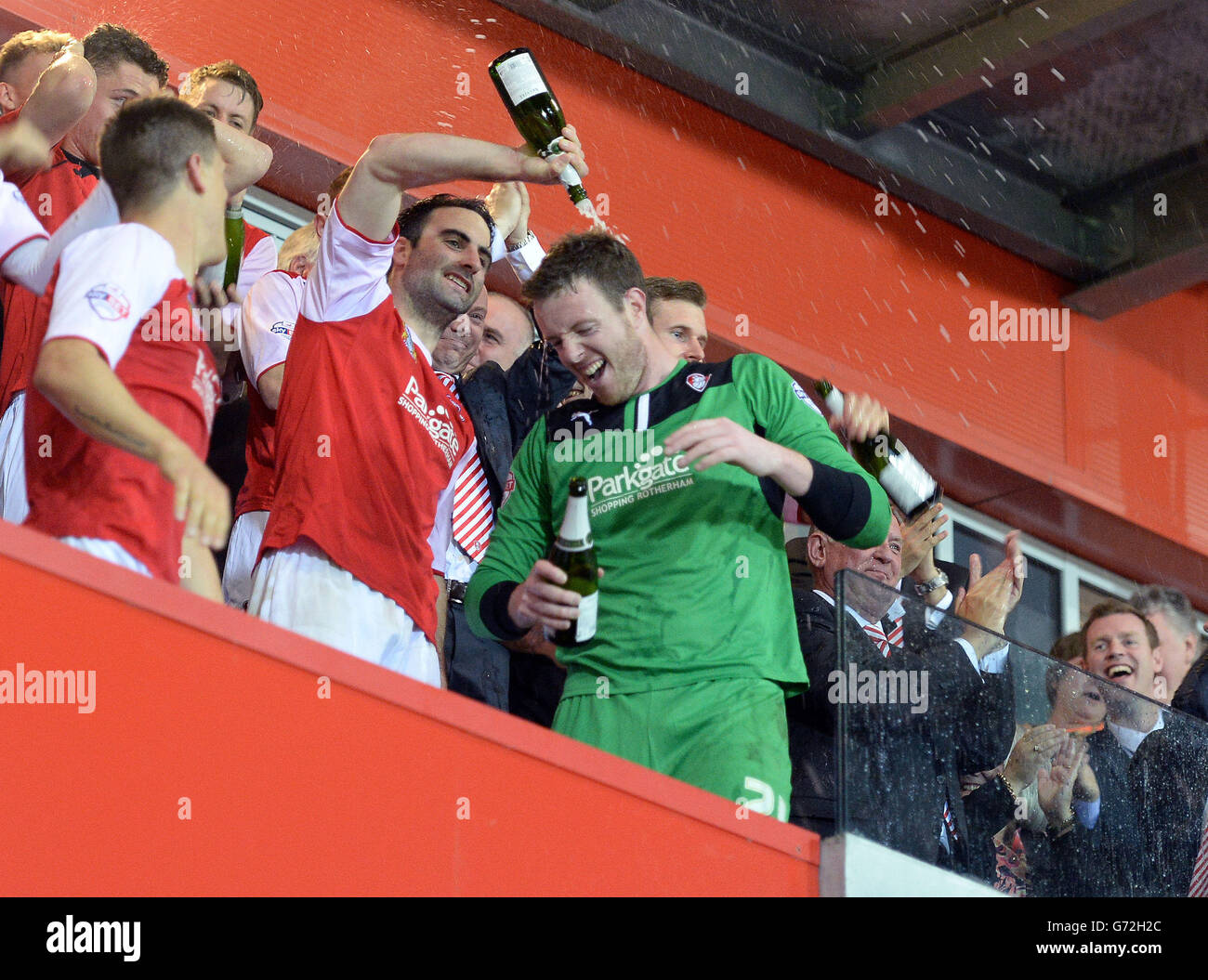 Rotherham United goalkeeper Adam Collin celebrates with team mates ...